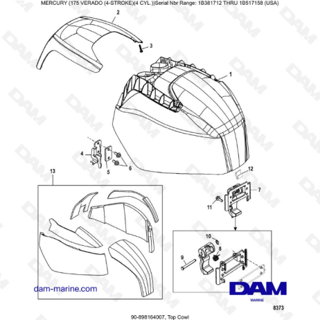 Mercury Verado 175 NS 1B381712 à 1B517158 - Top cowl - DAM Marine