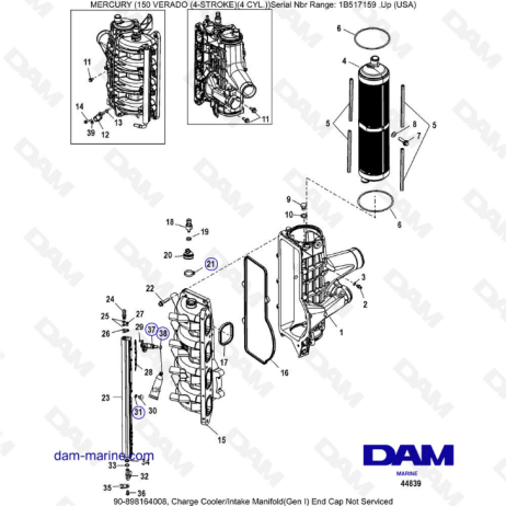 Mercury Verado 150 (SN 1B517158 & +) - Charge cooler/intake manifold ...