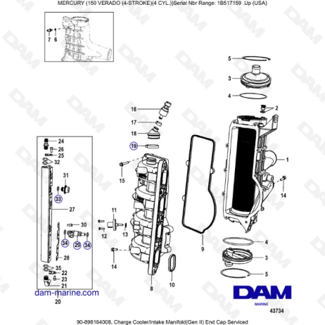 Mercury Verado 150 (SN 1B517158 & +) - Charge cooler/Intake manifold ...