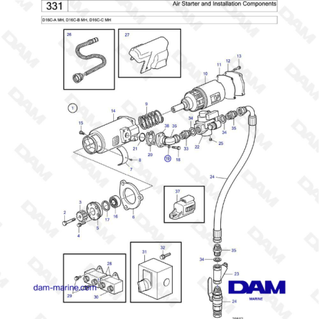 Volvo Penta D16 - Air Starter and Installation Components - DAM Marine