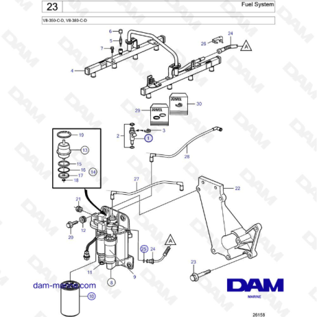 Volvo Penta V8-350 / V8-380 - Fuel system - DAM Marine