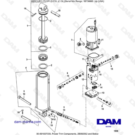 Mercury 75 Optimax - Power Trim Components, 2B092562 and Below - DAM Marine