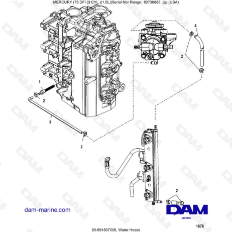 Mercury 75 Optimax - Water Hoses - DAM Marine