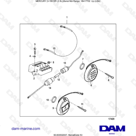 Mercury 150 DFI 2.5L - Mercathode Kit - DAM Marine