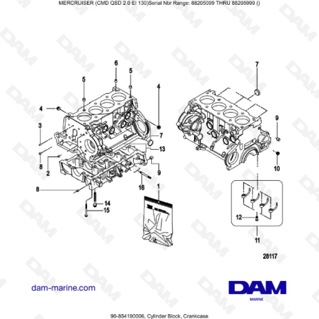 Mercruiser CMD QSD 2.0 EI 130 - Cylinder Block, Crankcase - DAM Marine