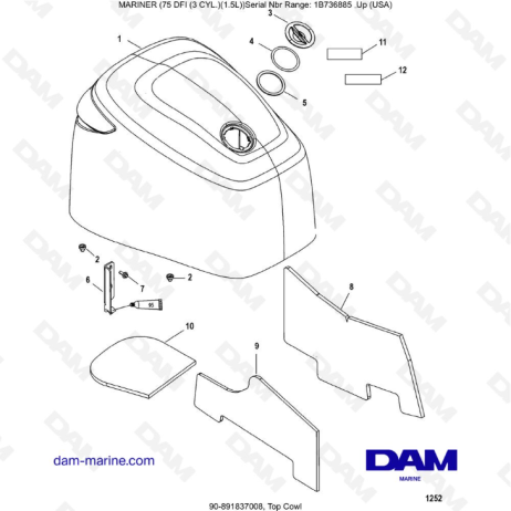 Mercury Mariner 75 Optimax - Top Cowl - DAM Marine