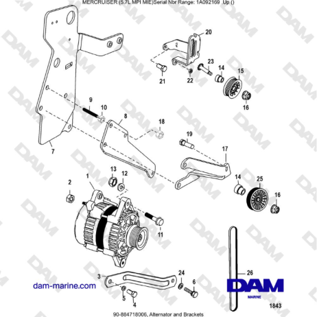 Mercruiser 5.7L MPI MIE - Alternator and Brackets - DAM Marine