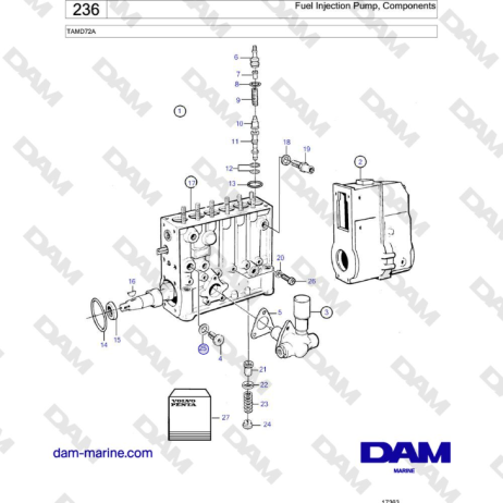 Volvo Penta TAMD72 - Fuel Injection Pump, Components - DAM Marine