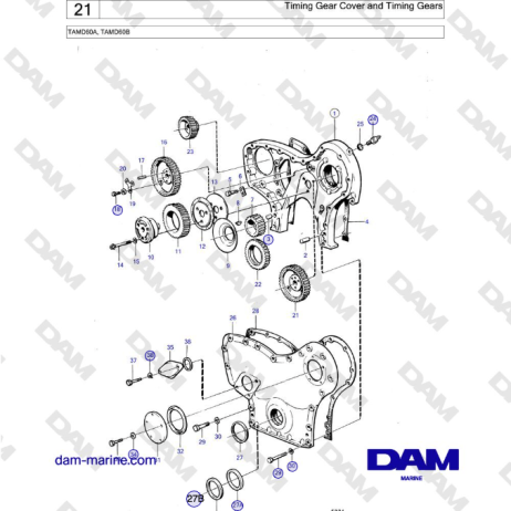 Volvo Penta TAMD60A, TAMD60B - Timing Gear Cover and Timing Gears