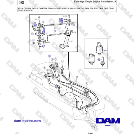 Volvo Penta MD31A, TMD31A, TAMD31A - Flybridge Single Engine Installation