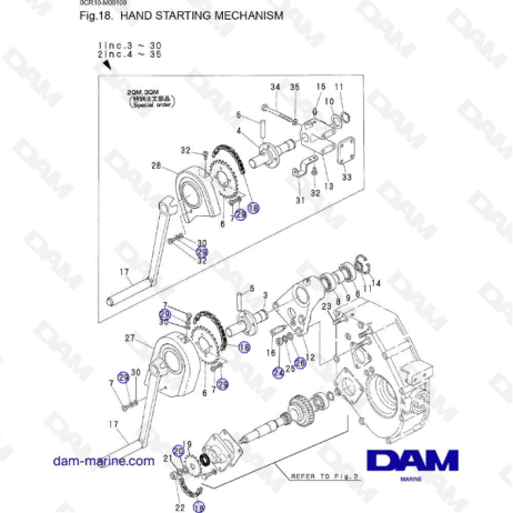 Yanmar 2QM20 - HAND STARTING MECHANISM