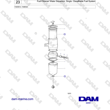 Volvo Penta TAMD61A, TAMD62A - Fuel Cleaner/ Water Separator, Single ...