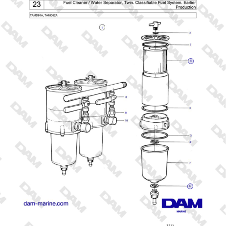 Volvo Penta TAMD61A, TAMD62A - Fuel Cleaner / Water Separator, Twin ...