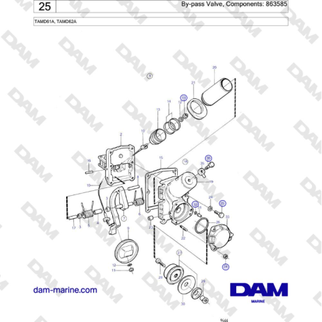Volvo Penta TAMD61A, TAMD62A - By-pass Valve, Components: 863585
