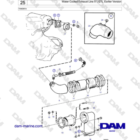 Volvo Penta TAMD61A - Water Cooled Exhaust Line 5''(127), Earlier Version