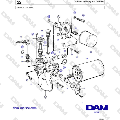 Volvo Penta TAMD63L-A, TAMD63P-A - Oil Filter Housing and Oil Filter