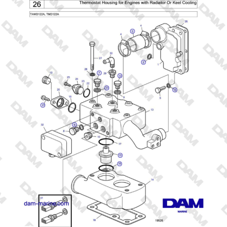 Volvo Penta TAMD122A, TMD122A - Thermostat Housing for Engines with ...
