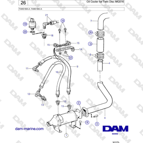 Volvo Penta TAMD165A-A, TAMD165C-A - Oil Cooler for Twin Disc MG516