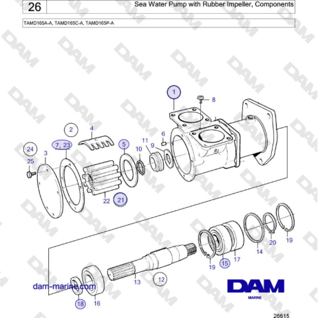 Volvo Penta TAMD165A-A, TAMD165C-A, TAMD165P-A - Sea Water Pump with ...