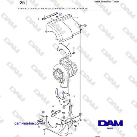 Volvo Penta D13B - Heat Shield for Turbo