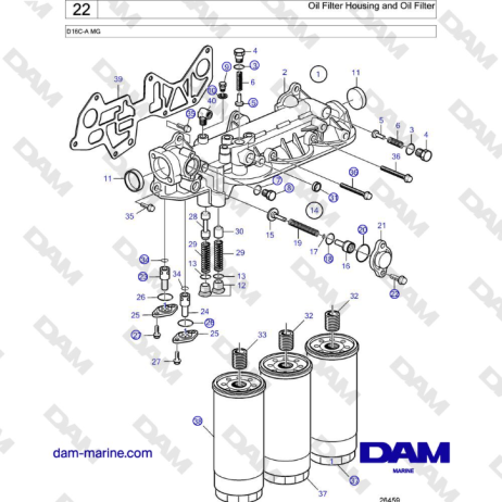 Volvo Penta D16C-A MG - Oil Filter Housing and Oil Filter