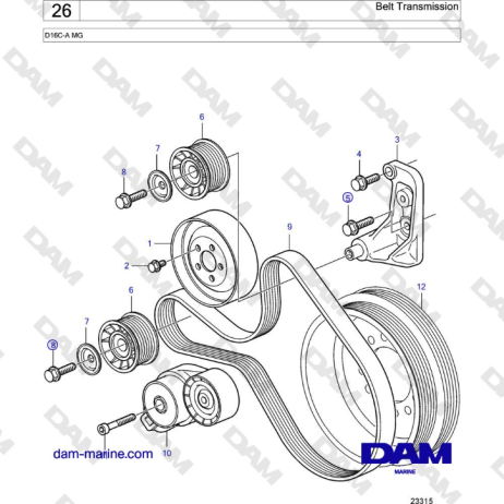 Volvo Penta D16C-A MG - Belt Transmission