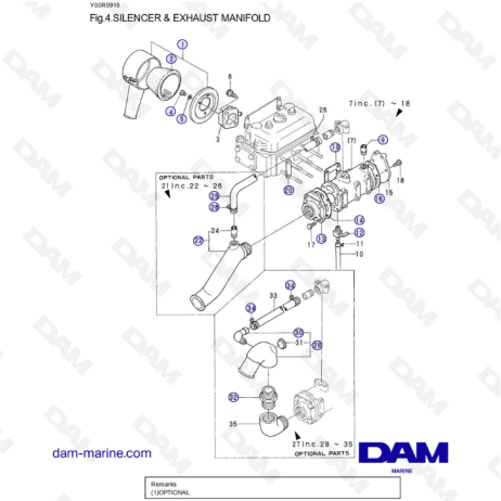Yanmar 2QM15 - SILENCER & EXHAUST MANIFOLD