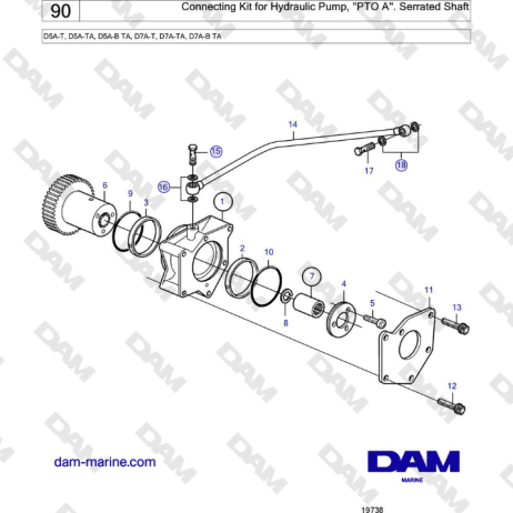 Volvo Penta D5A-T, D5A-TA, D5A-B TA, D7A-T, D7A-TA, D7A-B TA - Connecting Kit for Hydraulic Pump
