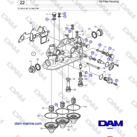 Volvo Penta D11B3-A MP, D11B4-A MP - Oil Filter Housing