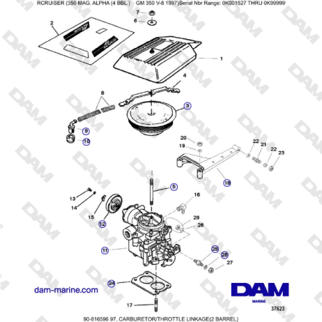 Mercruiser 350 MAG. ALPHA (4 BBL) - CARBURETOR/THROTTLE LINKAGE(2 BARREL)