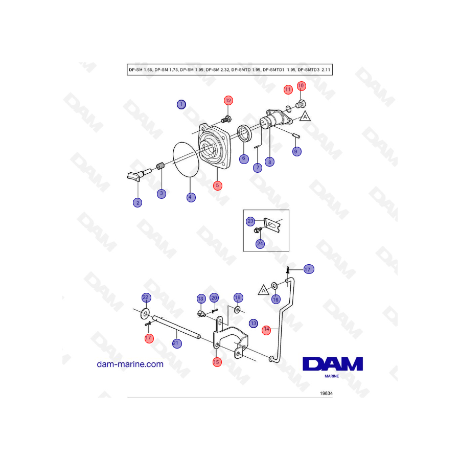 Exploded View Shift Mechanism Base Volvo Penta DP-SM - DAM Marine