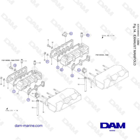 Yanmar 3GM, 3HM - Exhaust manifold - DAM Marine