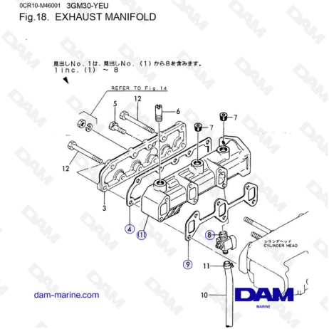 Yanmar 3GM30-YEU - Exhaust Manifold - DAM Marine