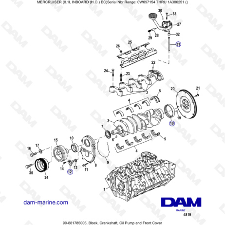 MERCRUISER 8.1L INBOARD (H.O.) - Block, crankshaft, oil pump & front ...