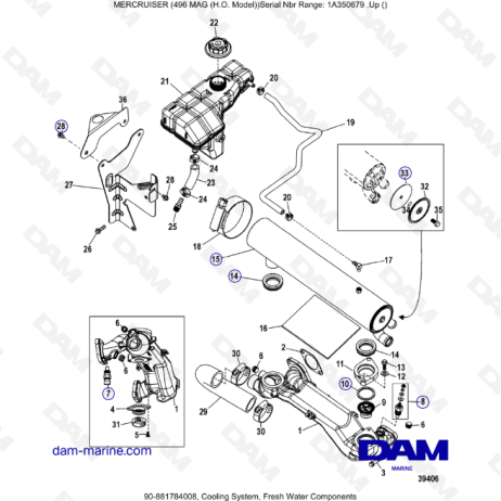 MERCRUISER 8.1L 496 MAG HO - Cooling system, fresh water components ...