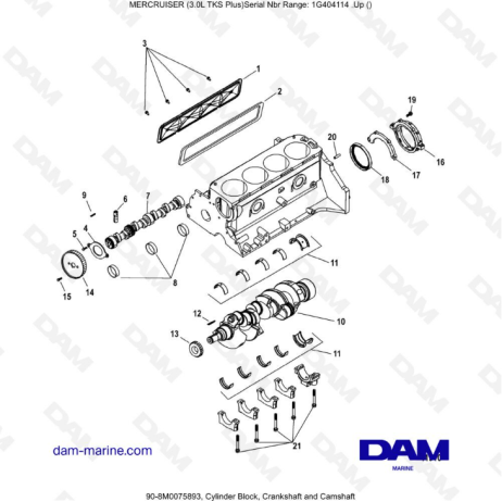 MERCRUISER 3.0L TKS - Cylinder block, crankshaft & camshaft - DAM Marine