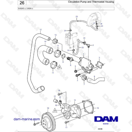 Volvo Penta 3.0L GXI - Circulation pump & thermostat housing - DAM Marine