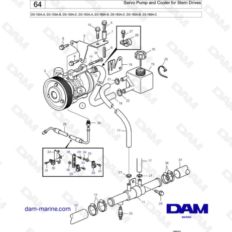 Volvo Penta D3-130 / D3-160 / D3-190 - Servo pump & cooler for stern ...