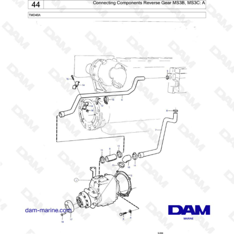 Volvo Penta TMD40A - Connecting components reverse gear MS3B, MS3C : A ...