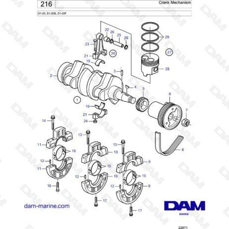Volvo Penta D1-20 / D1-20B / D1-20F - Crank mechanism - DAM Marine