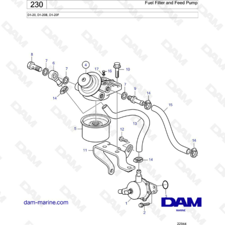 Volvo Penta D1-20 / D1-20B / D1-20F - Fuel filter & feed pump - DAM Marine