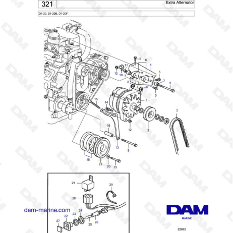 Volvo Penta D1-20 / D1-20B / D1-20F - Extra alternator - DAM Marine