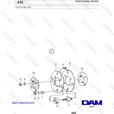 Volvo Penta D1-20/D1-20B/D1-20F - Shaft coupling, flexible - DAM Marine