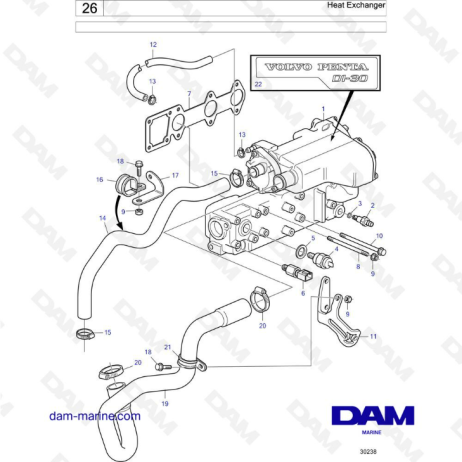 Volvo Penta D1-20/D1-20B/D1-20F - Heat exchanger - DAM Marine