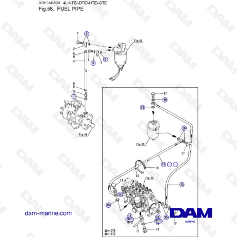 Yanmar 4LH-TE / 4LH-DTE / 4LH-HTE / 4LH-STE - Fuel pipe - DAM Marine