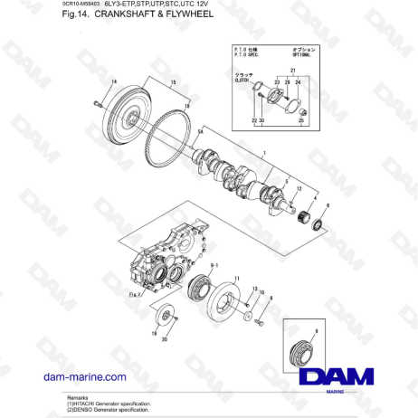 Yanmar 6LY3-ETP / STP / UTP / STC / UTC - Crankshaft & flywheel - DAM ...